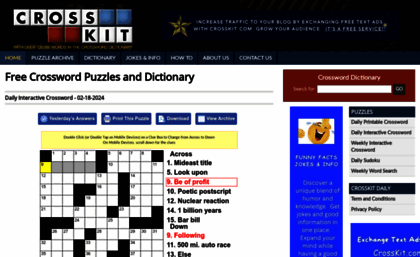 Crosskit.com website. Free Crossword Puzzles and Dictionary - Crosskit.