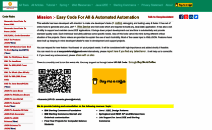 Easycodeforall.com website. Online Tools For Java/J2EE Developers To Generate Java,XSLT&REST API ...