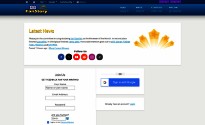 Fanstory.com website. Share your poetry and all your writing. Get feedback for your writing..