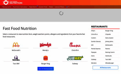 Fastfoodnutrition.org website. Fast Food Nutrition Facts.