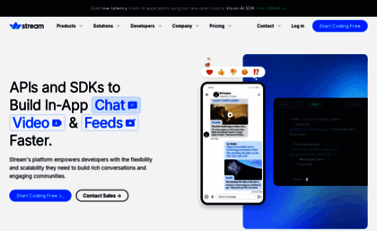 Getstream.io website. Scalable Feeds, Chat, & Video - Powerful APIs and Components by Stream.