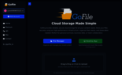 Gofile.io website. Gofile - Cloud Storage Made Simple.