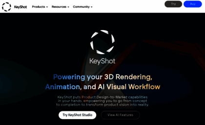Keyshot.com website. 3D Rendering and AI Visualization Software.