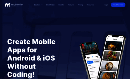 Mobiroller.com website. Android & iOS App Maker | Free App Maker | App Builder - Mobiroller.