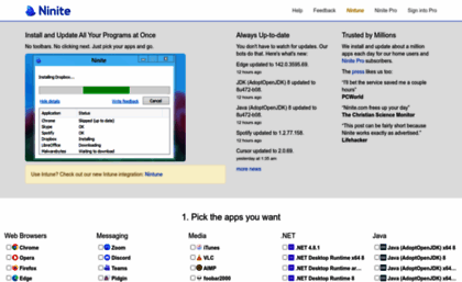 Ninite.com website. Ninite - Install or Update Multiple Apps at Once.