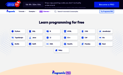 Programiz.com website. Programiz: Learn to Code for Free.