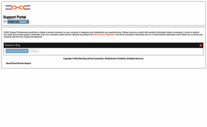 R.support.dxc.com website. Remote Support Portal.