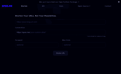 Spoo.me website. Spoo.me URL Shortener.