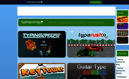 Typinggames.zone website. TypingGames.Zone - 139 Fun Typing Games: Learn to Type.