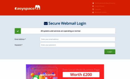 Webmail.easyspace.com website. Webmail login, access to your Easyspace webmail account.